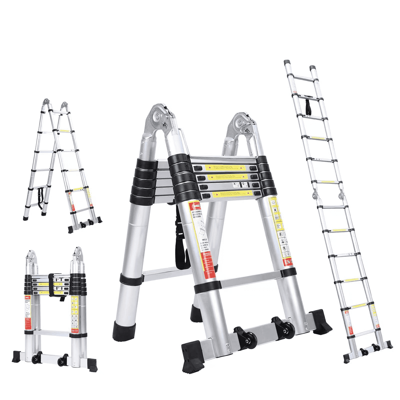 BOWEITI 12.5Ft Telescoping A Frame Ladder with Balance Bar and Movable ...