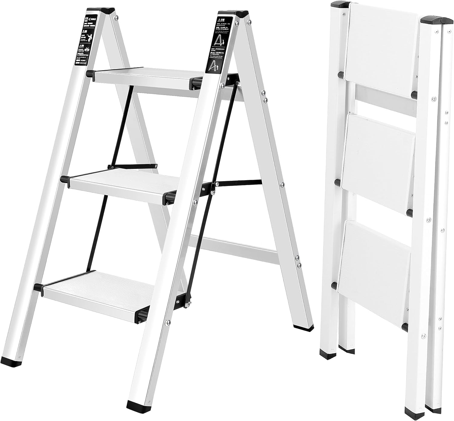 Topwire 3 Step Folding Ladder, Compact Lightweight Aluminum Step Stool ...