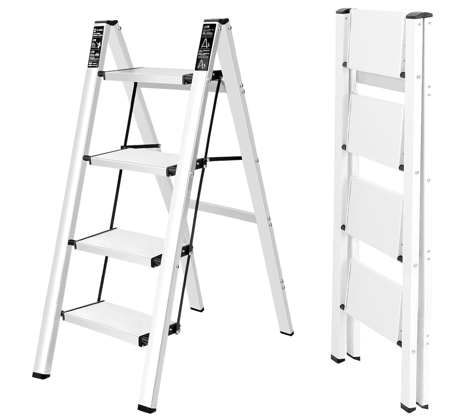BOWEITI 4 Step Ladder, Steel Folding Step Stool with Wide Anti-Slip ...