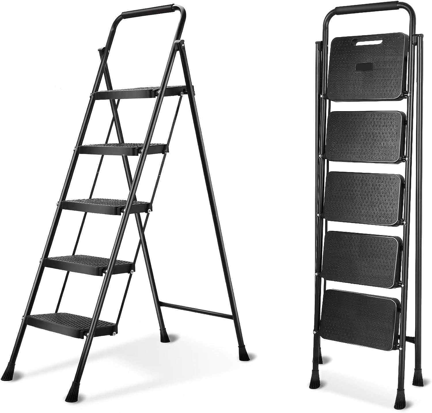 BOWEITI Heavy Duty 5 Step Ladder, Foldable Indoor Utility, Lightweight ...