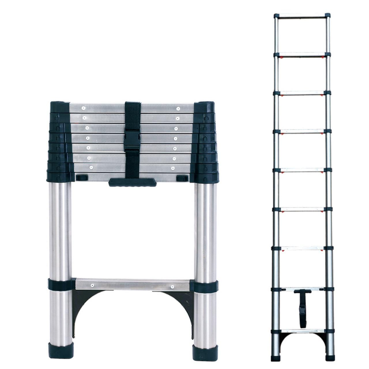 BOWEITI 8.5FT Telescopic Step Ladder, Stainless Steel, One-Button ...