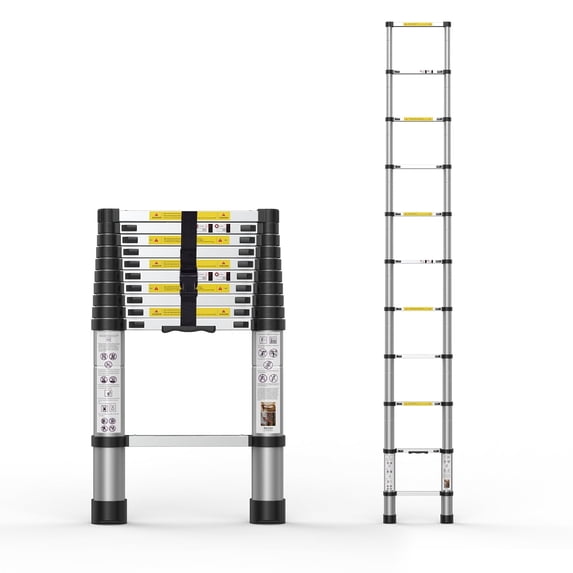 Boweiti Telescoping Aluminum Extension Ladder, 10.5ft Height, 330lb ...