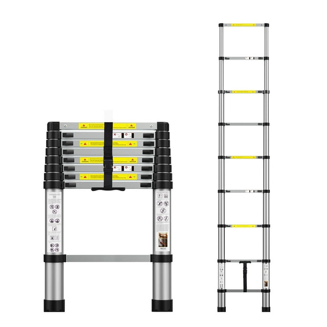 BOWEITI Telescopic Expandable Aluminum Ladder, 8.5FT, 330lb Capacity, 9 ...