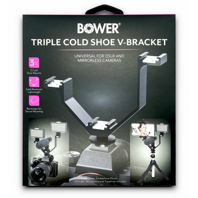 BOWER Universal Triple Cold Shoe Mount for DSLR Cameras and Tripod - V ...