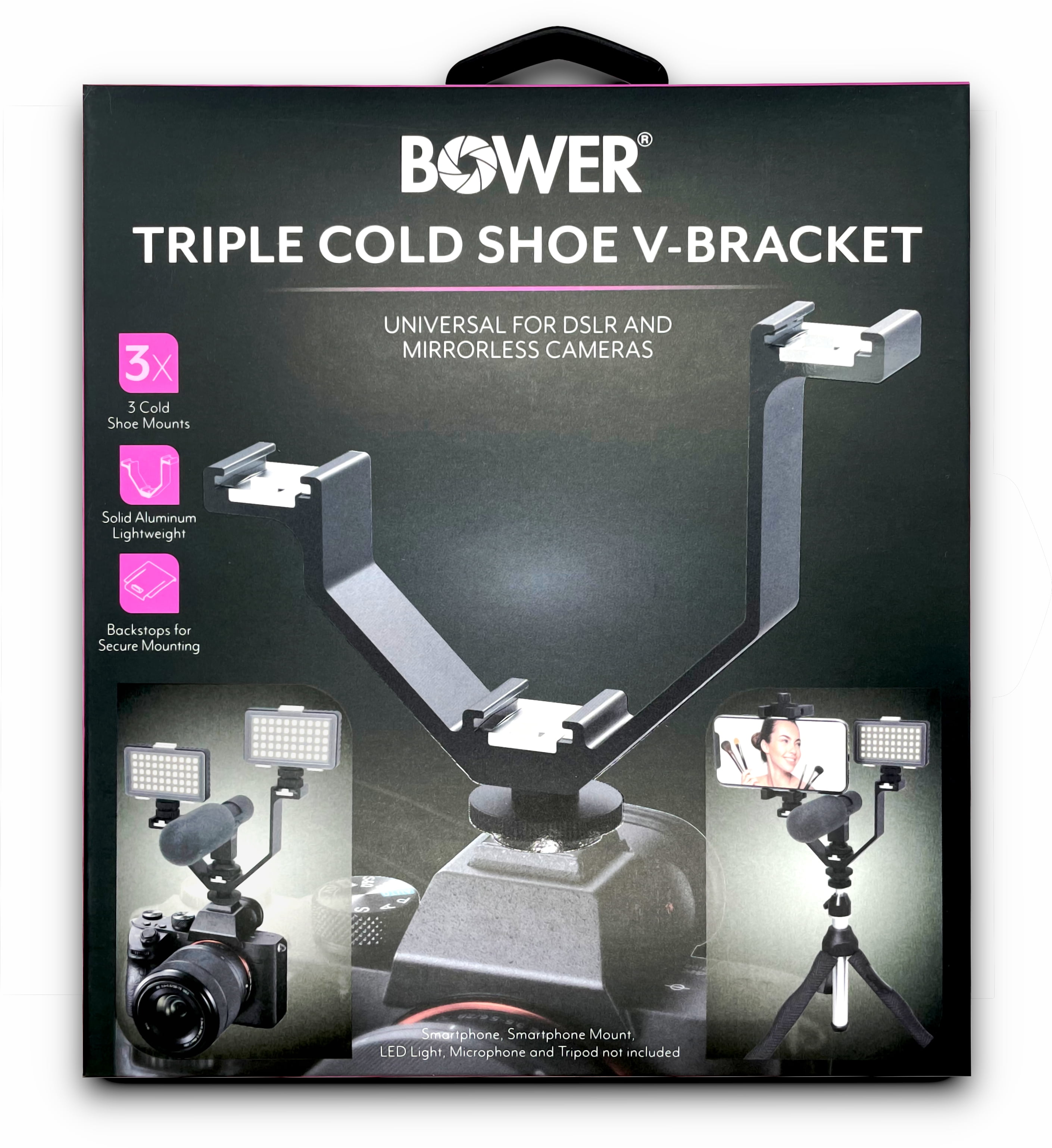 BOWER Universal Triple Cold Shoe Mount for DSLR Cameras and Tripod - V ...