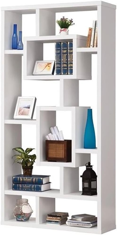 BOWERY HILL 10-Shelf Geometric Asymmetrical Bookcase in Weathered Gray ...