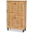 BOWERY HILL Modern Oak Brown Finished Wood 4-Door Shoe Storage Cabinet ...