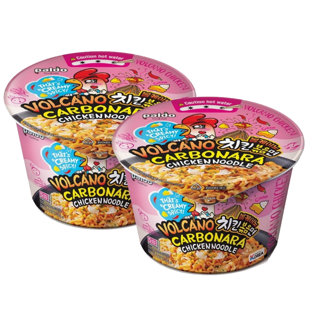 BOX OF LIFE Paldo Volcano Carbonara Chicken Cup Noodles 3.7 oz (105g) - Pack of 2, Korean ramen ...
