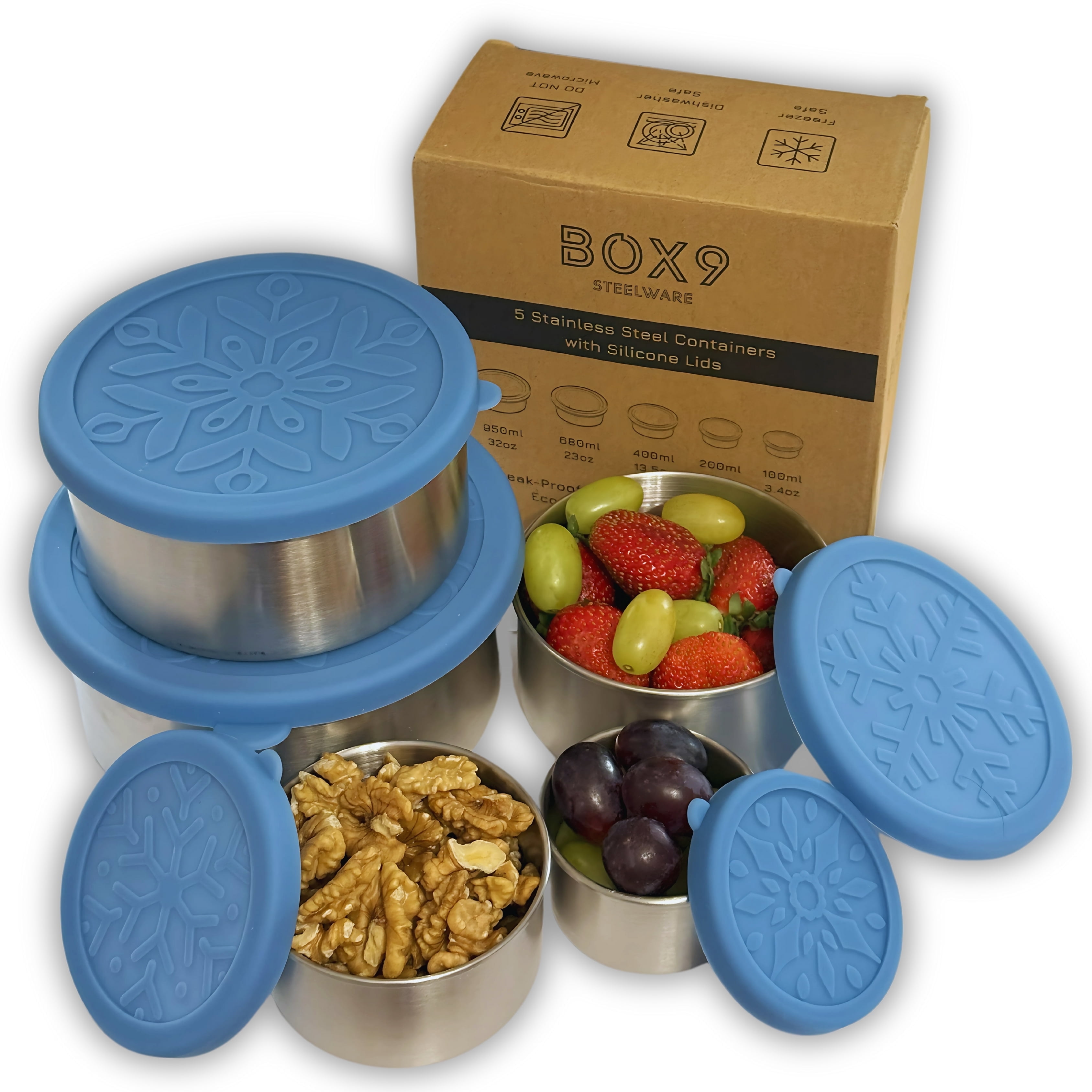 BOX9 Stainless Steel Containers with Lids - Leakproof Containers for Food Storage, Snacks, Lunch ...