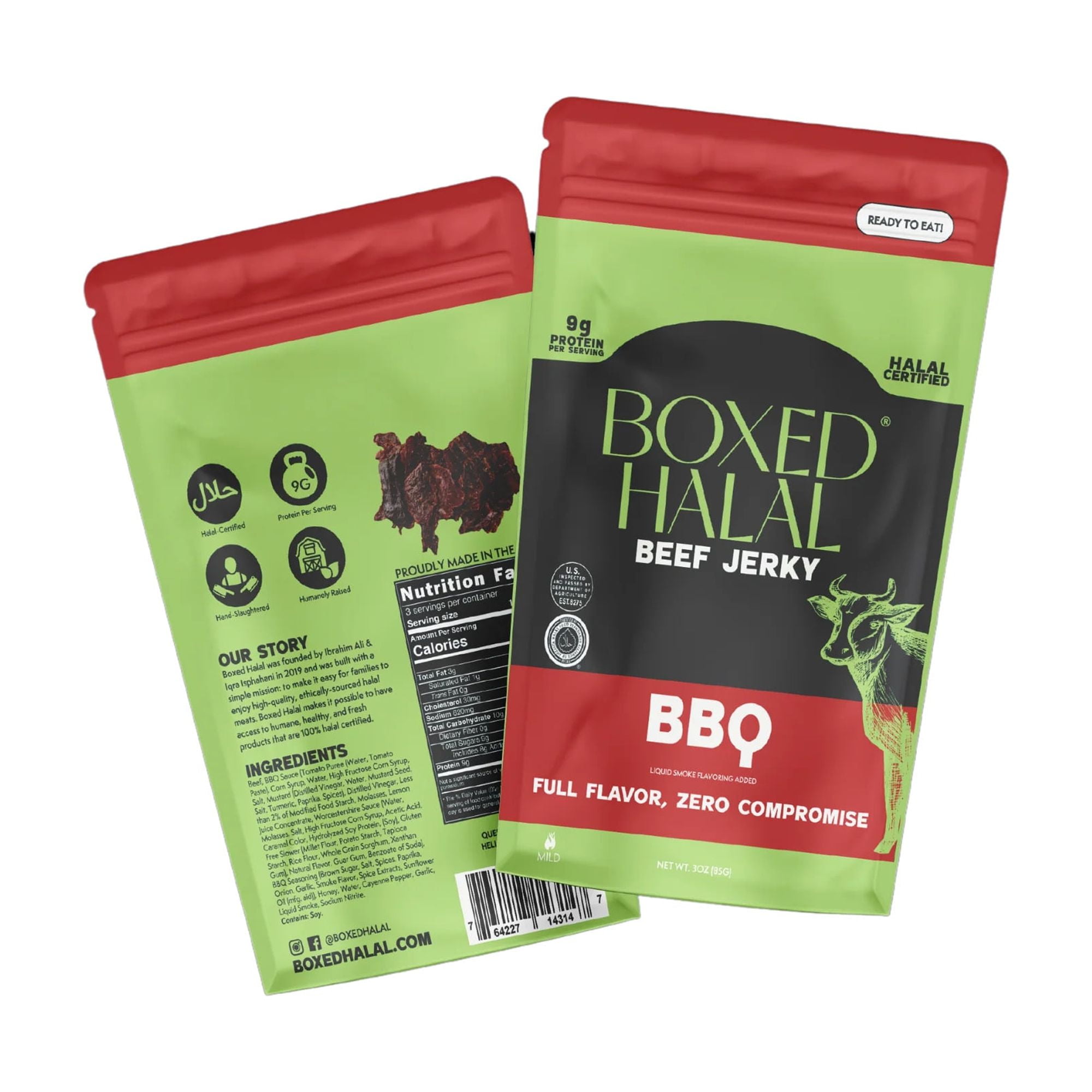 BOXED HALAL Premium 100% Grass-Fed BBQ Beef Jerky Strips, 13g Protein ...