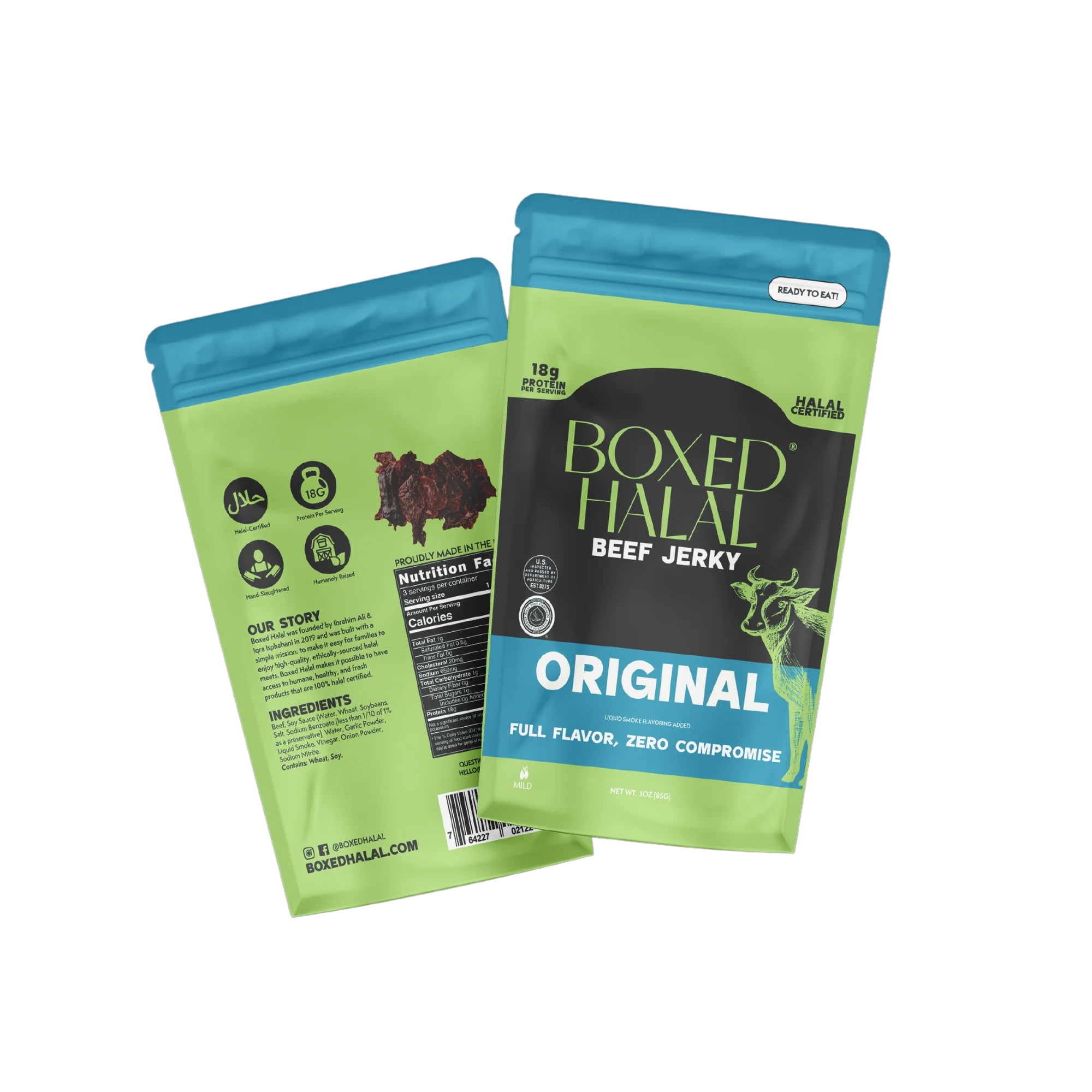 BOXED HALAL Premium 100% Grass-Fed Original Beef Jerky Strips, 13g Protein, , HFSAA Certified ...