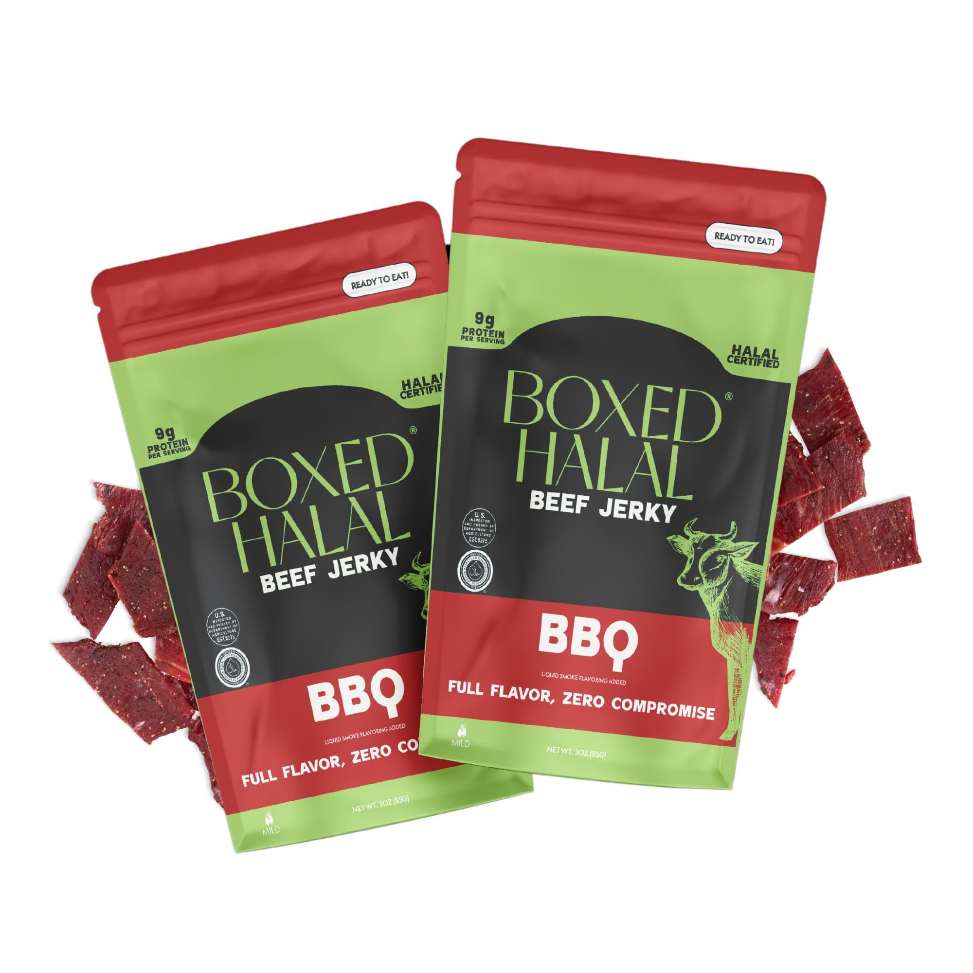 BOXED HALAL Premium 100% STF9 Grass-Fed BBQ Beef Jerky Strips, 13g ...