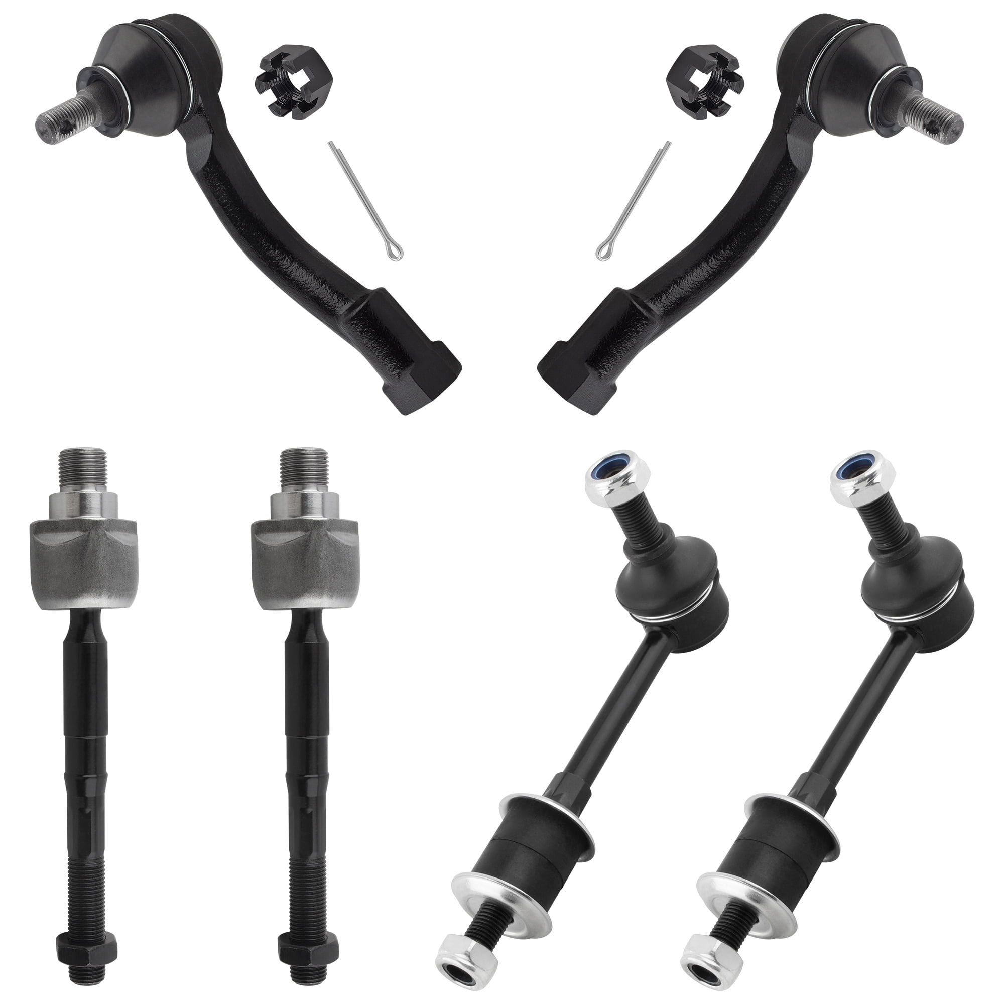 BOXI (Set of 6) 2x Front Inner Tie Rod Ends + 2x Front Outer Tie Rod Ends + 2x Front Stabilizer ...
