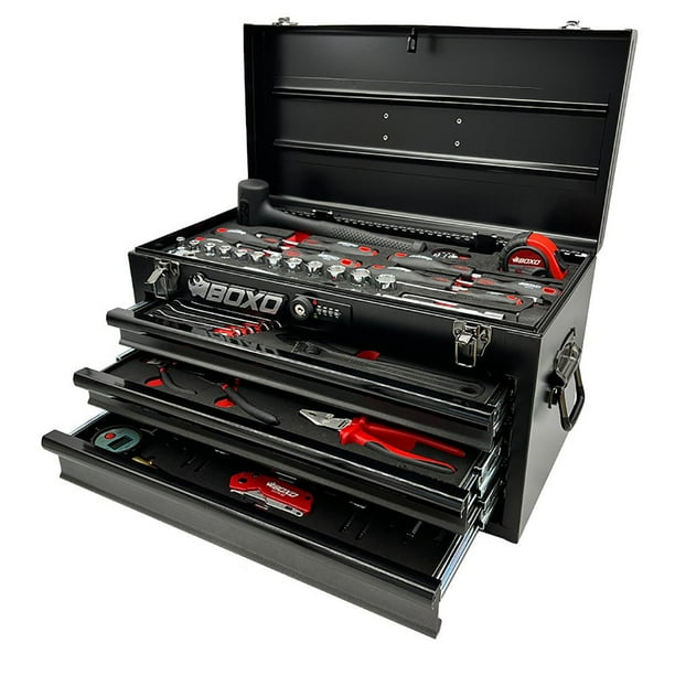 BOXO USA 69-Piece Metric Go Kart Tool Kit With 3-Drawer Hand Carry Tool Box Black - Walmart ...