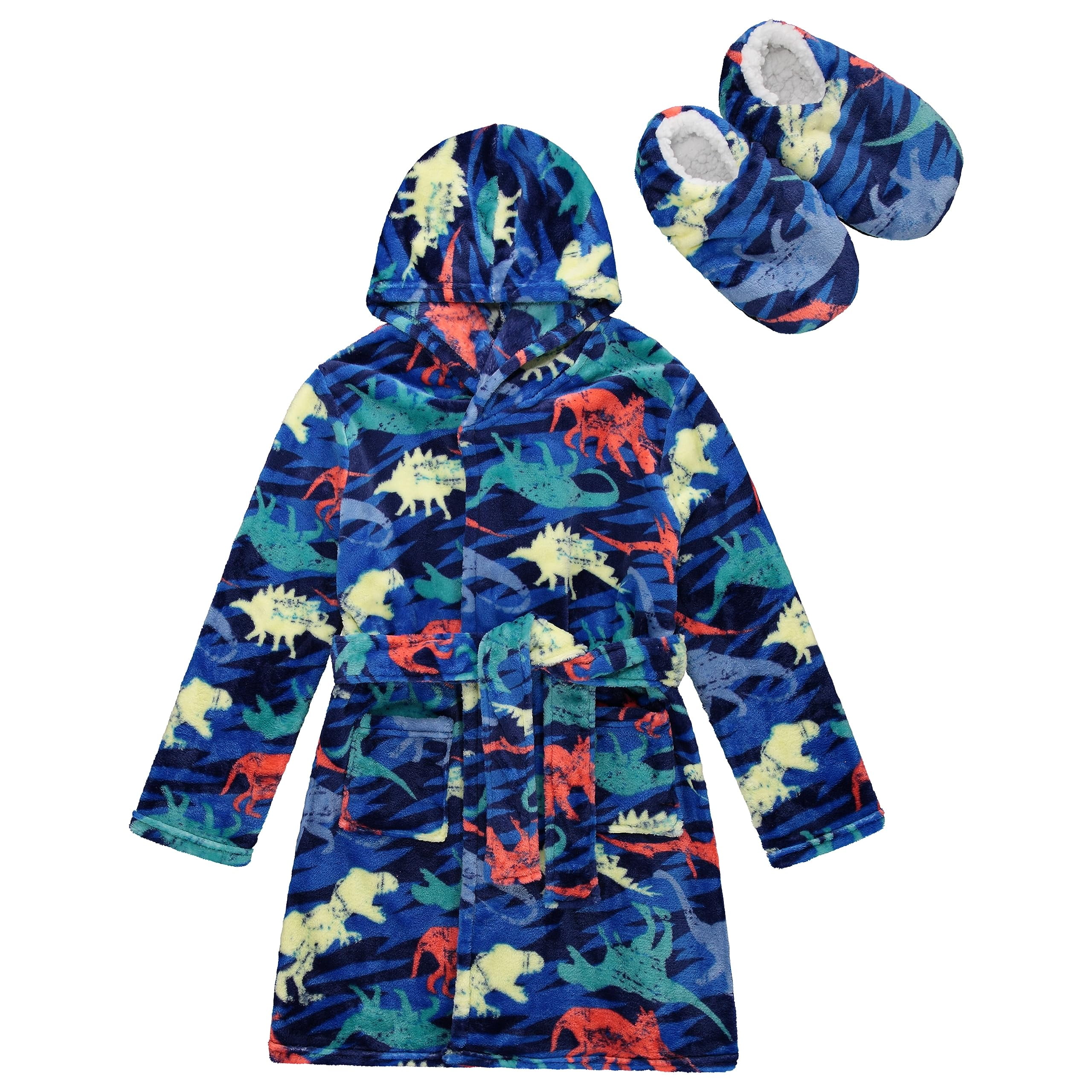 BCool Boys Bathrobe and Slippers, Dinosaur Style, Size 6, Kids Comfort ...
