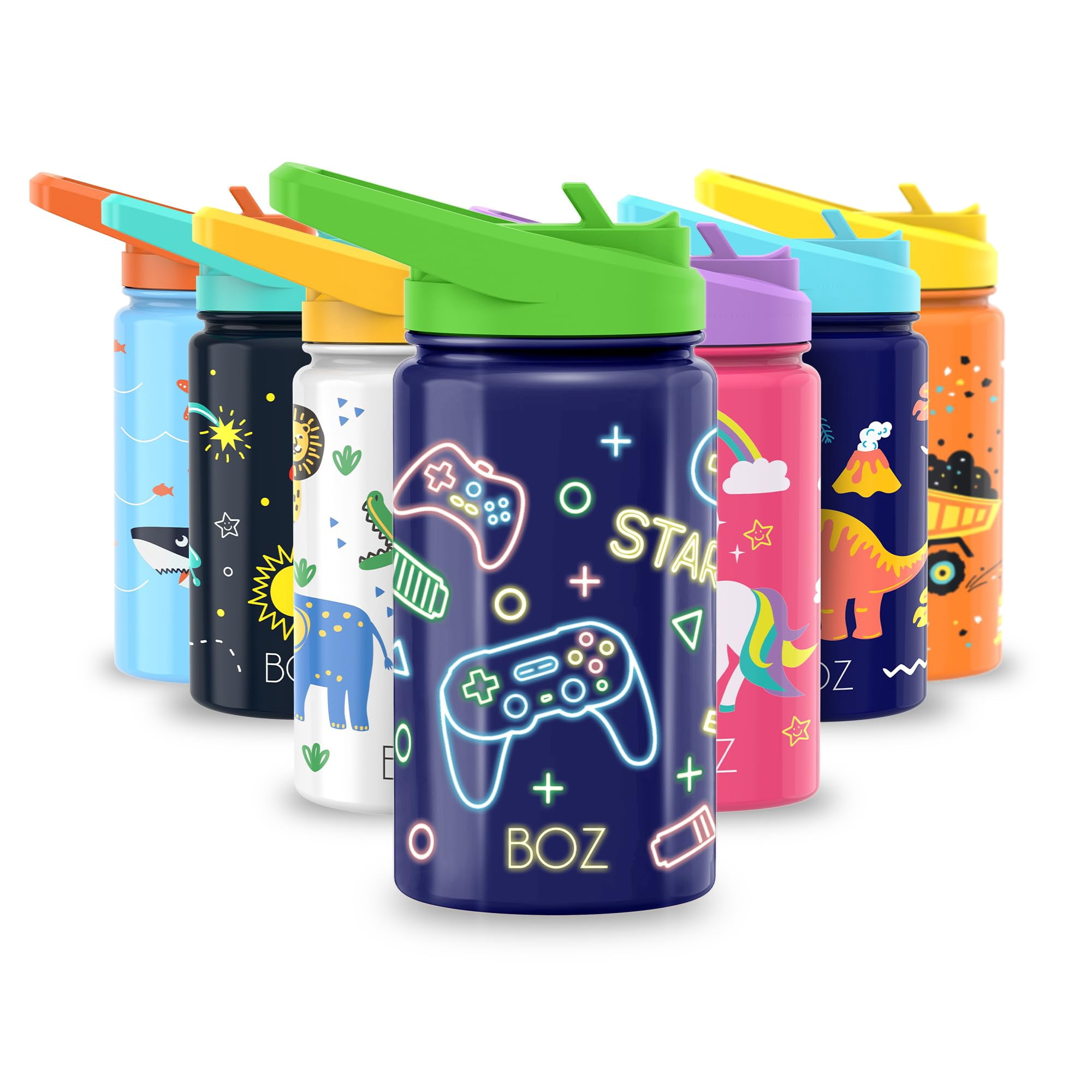 BOZ Kids Insulated Water Bottle with Straw Lid, Stainless Steel Vacuum ...