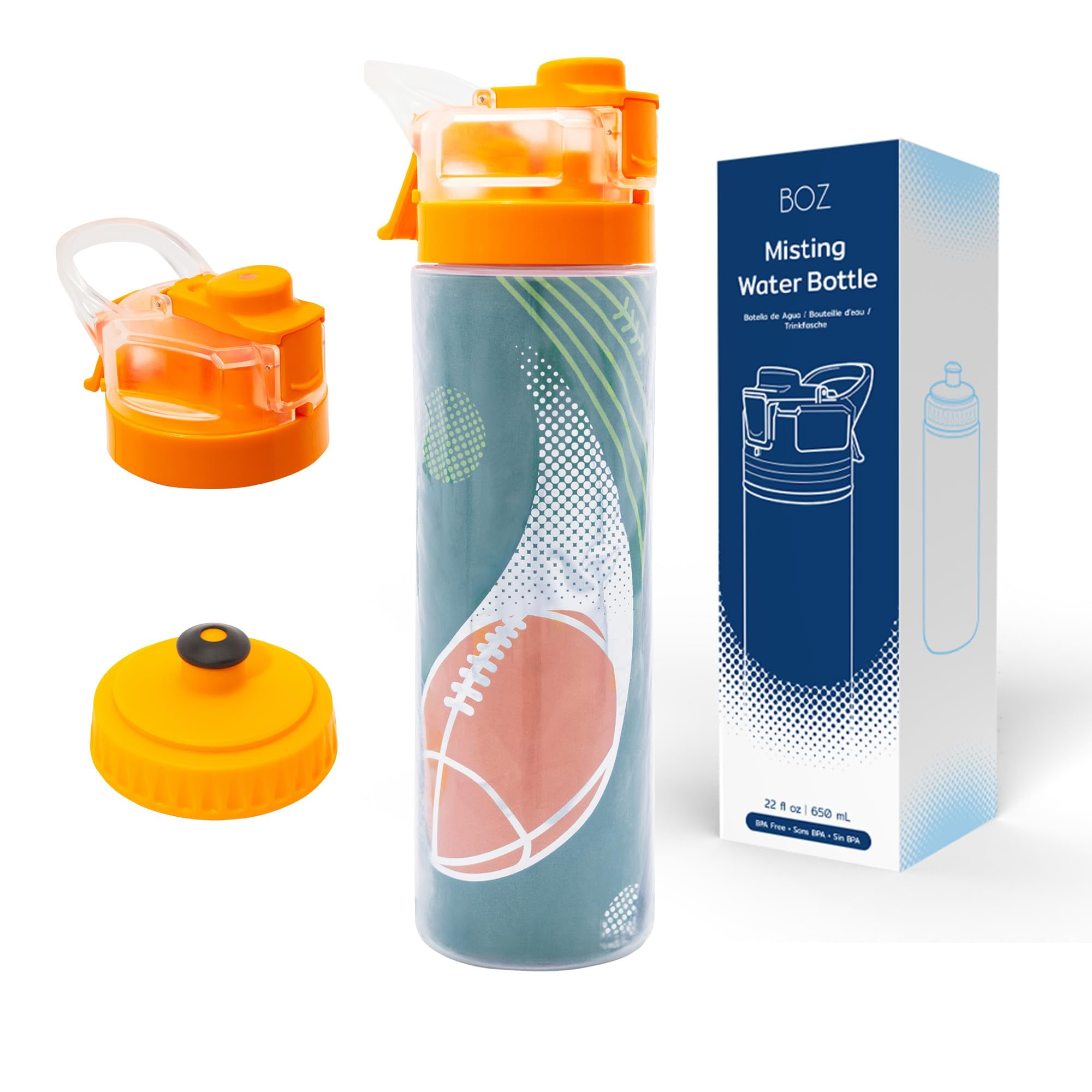 BOZ Pro 22 oz (650ml) Football-Themed Misting Water Bottle | Water Bottle with Spray Mist, Leak ...