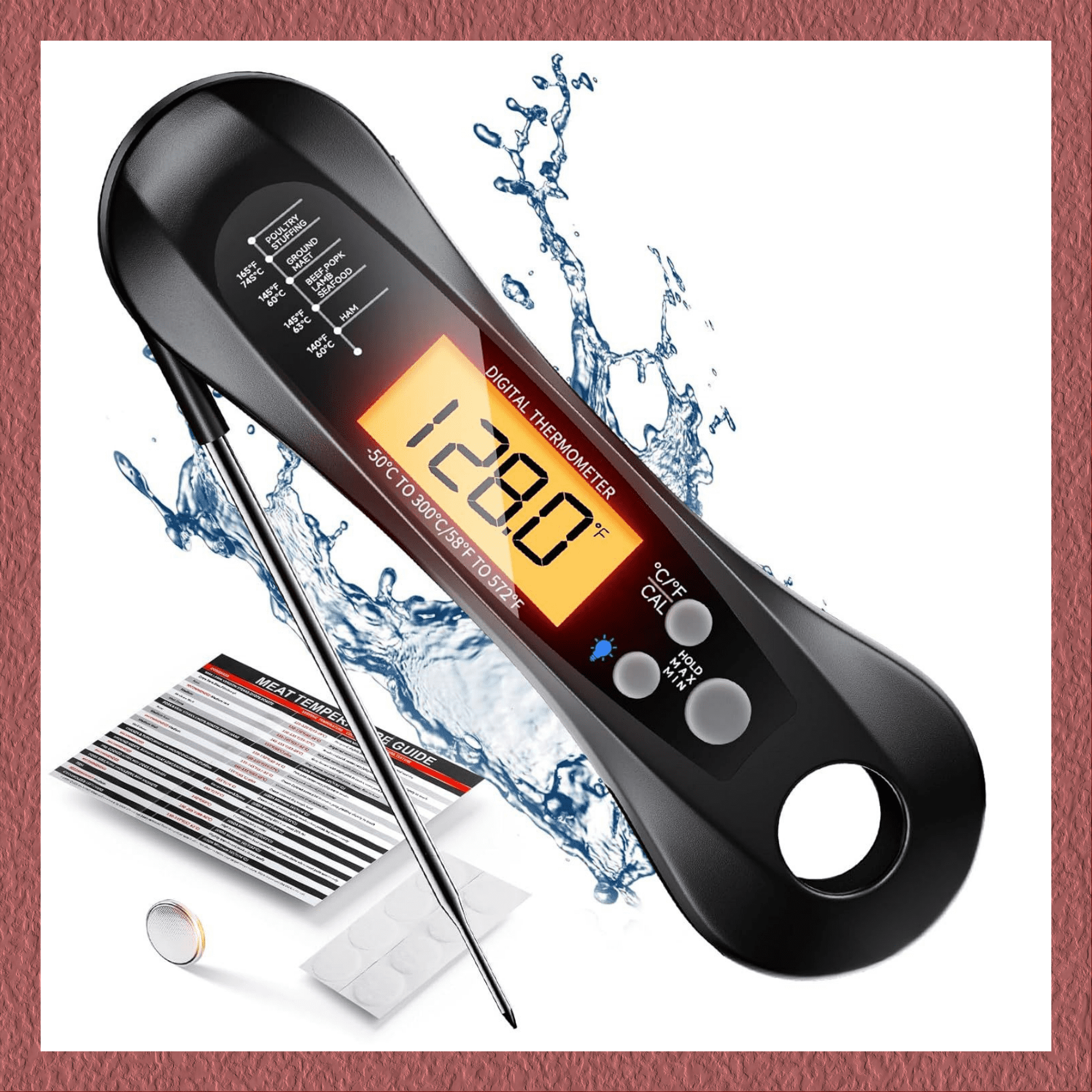 BOZHOU Waterproof Meat Thermometer Meat Food Candy Thermometer - Probe ...