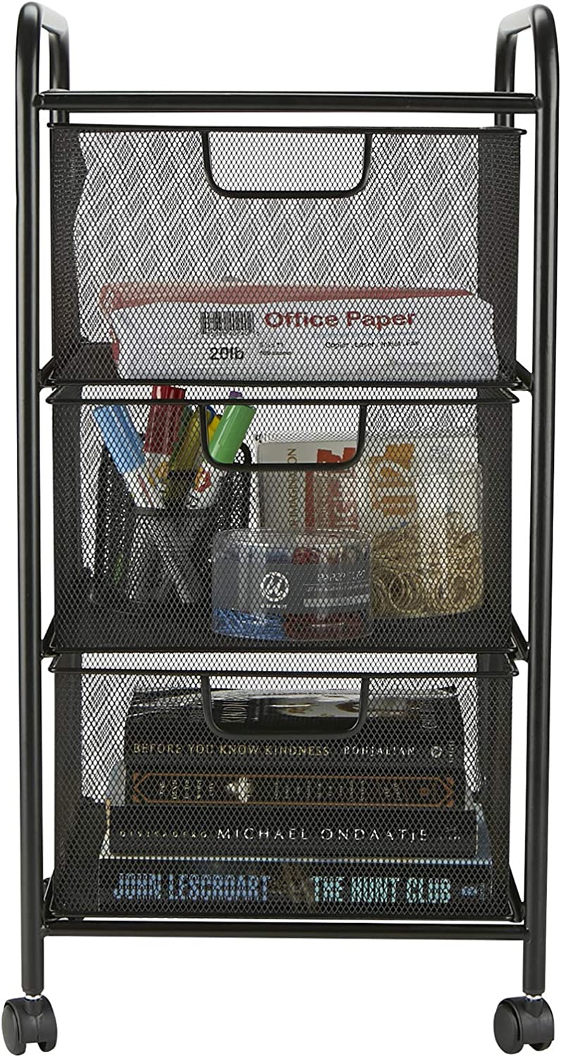 BOZO 3VERTM-BLK Mesh Rolling, Metal, File, Utility, Office Storage ...