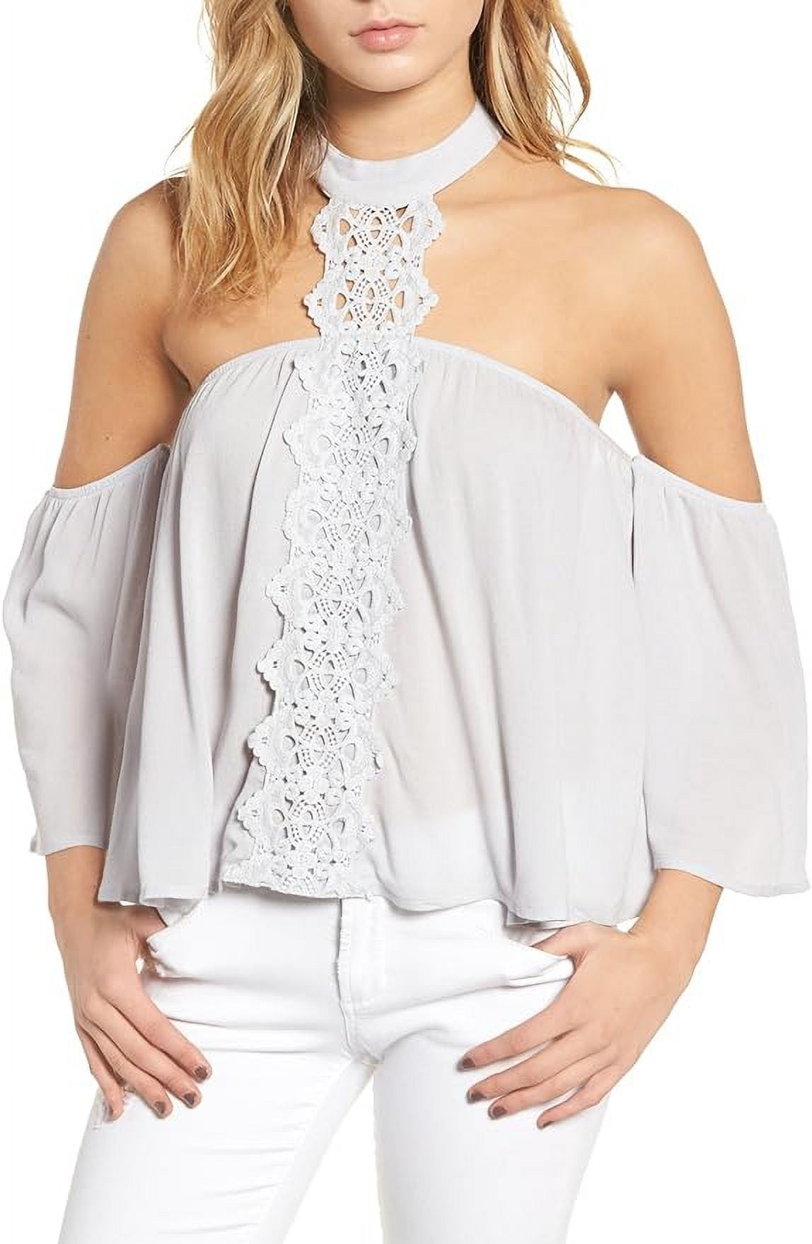 BP Crochet Off The Shoulder Halter Top, White - Large - Walmart.com