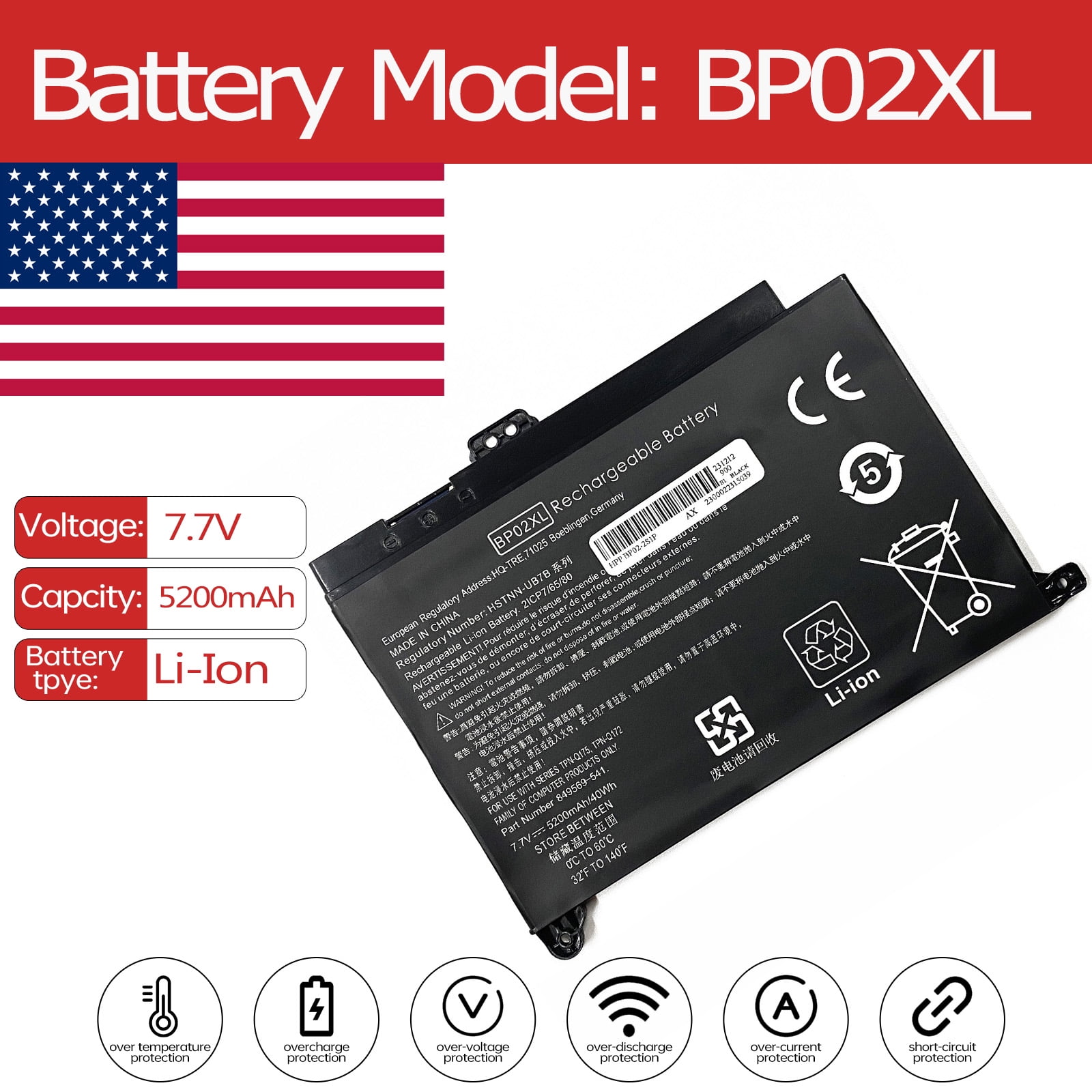 BP02XL Battery for HP Pavilion 15-AU198TX 15-AU199TX 15-AU501TX 15 ...