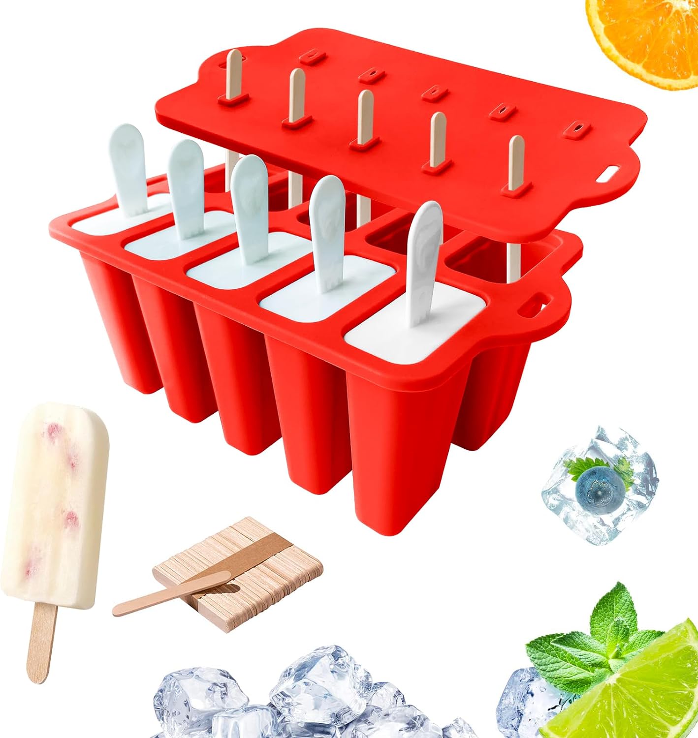 BPA Free Easy Release Popsicle Mold Set with 10-Cavity Silicone ...