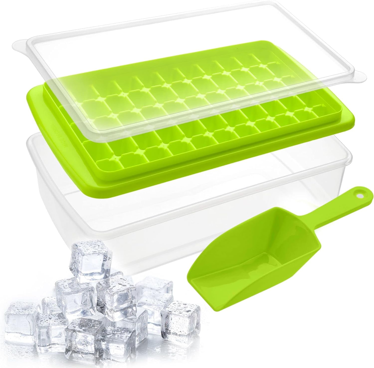 BPA Free Ice Cube Tray With Lid & Bin For Freezer With Cover, Container ...
