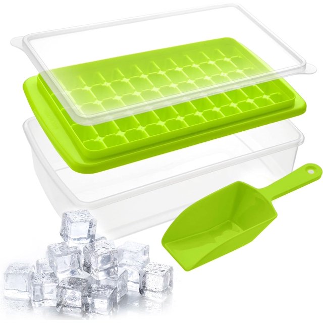 BPA Free Ice Cube Tray With Lid & Bin For Freezer With Cover, Container ...