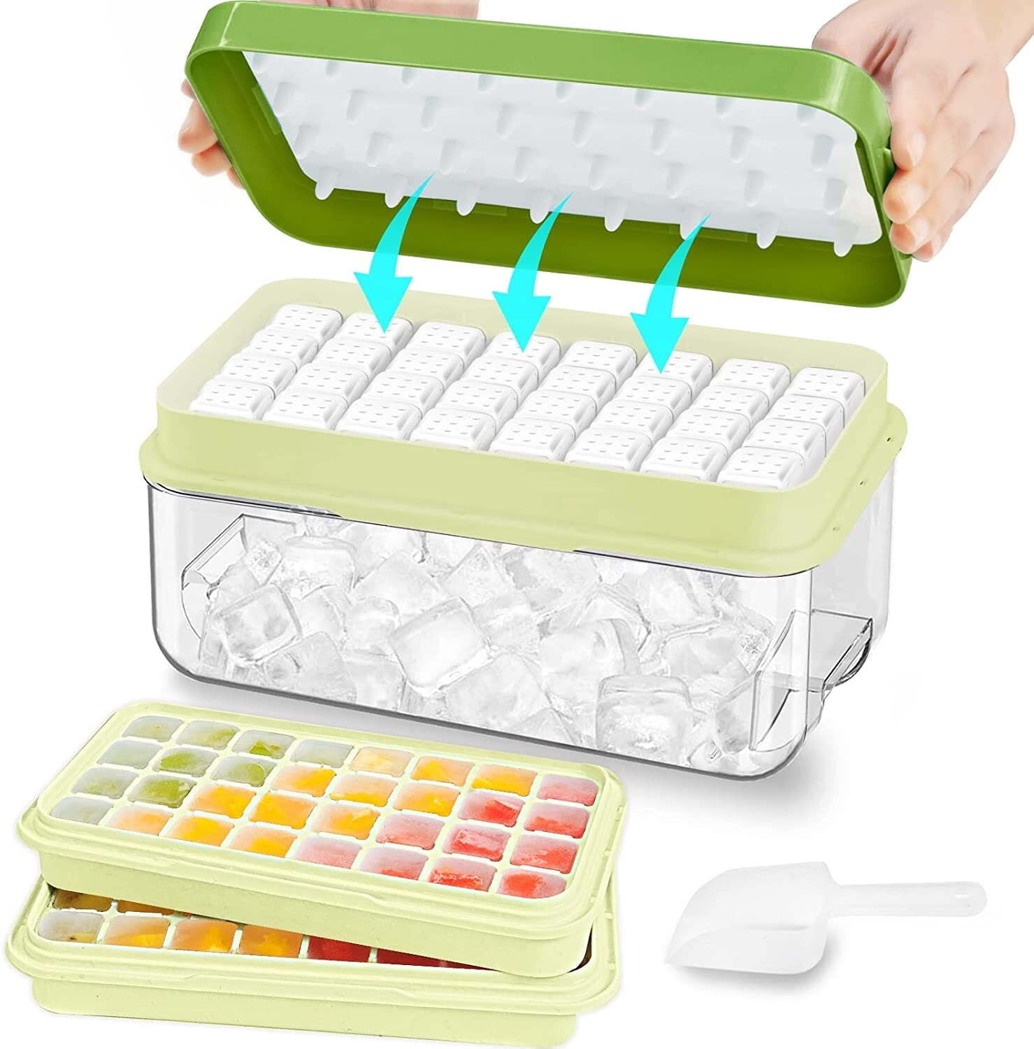 BPA Free One Key Release Ice Cube Silicone Tray with Lid Bin and ...