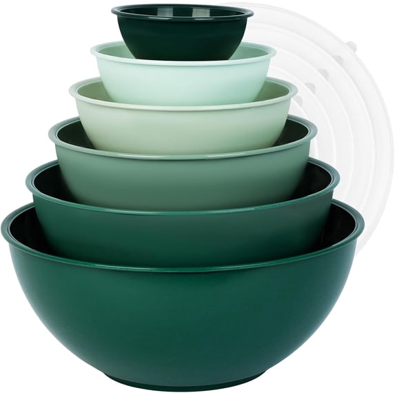 BPA Free Plastic Round Mixing Bowl with Lids, 12 Pack Nesting Bowls ...