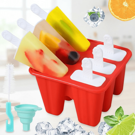 BPA-Free Silicone Popsicle Molds with Funnel and Brush, Reusable Ice ...