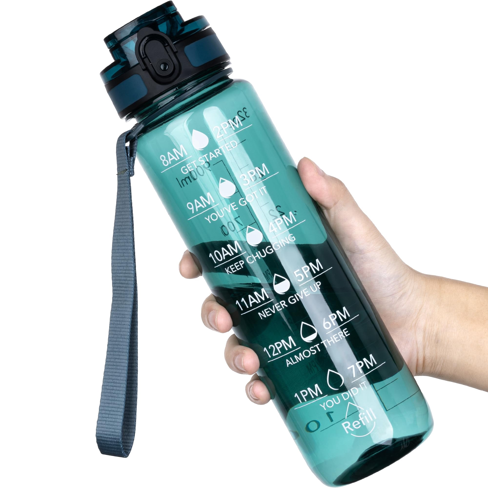 BPA-free tritan sports water bottle with time marker, leakproof wide ...