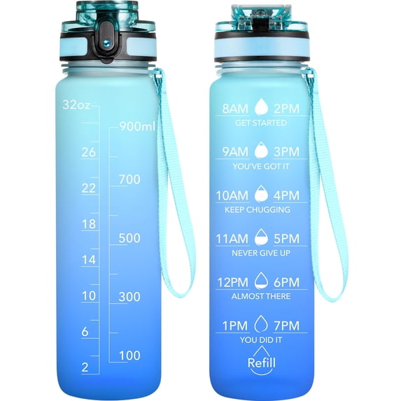 BPA-free tritan sports water bottle with time marker, leakproof wide ...