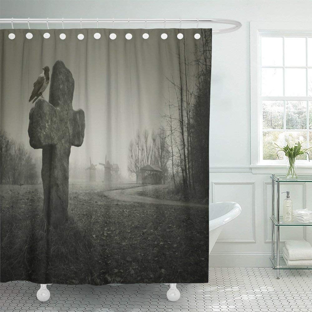 BPBOP Black Graveyard Scary for Halloween Old Grave with Cross and the ...