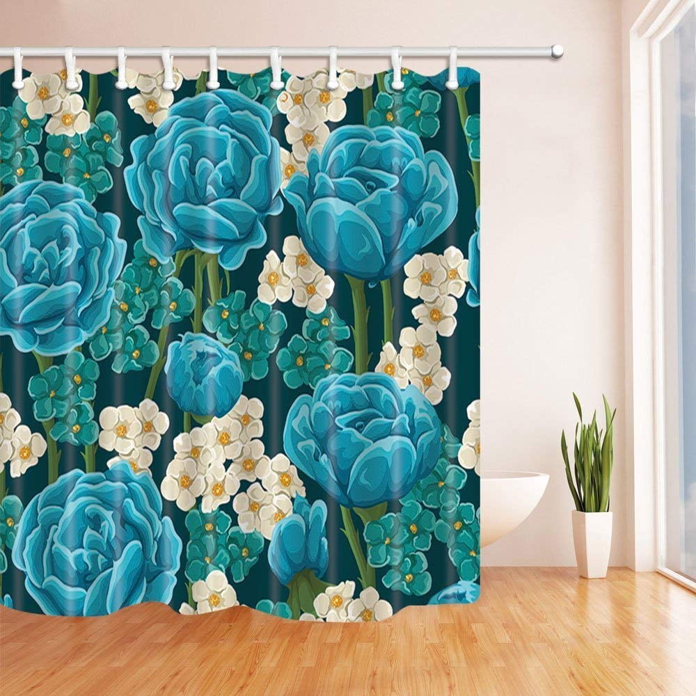 BPBOP Floral Flower Decor Turquoise Watercolor Rose in Black Polyester ...