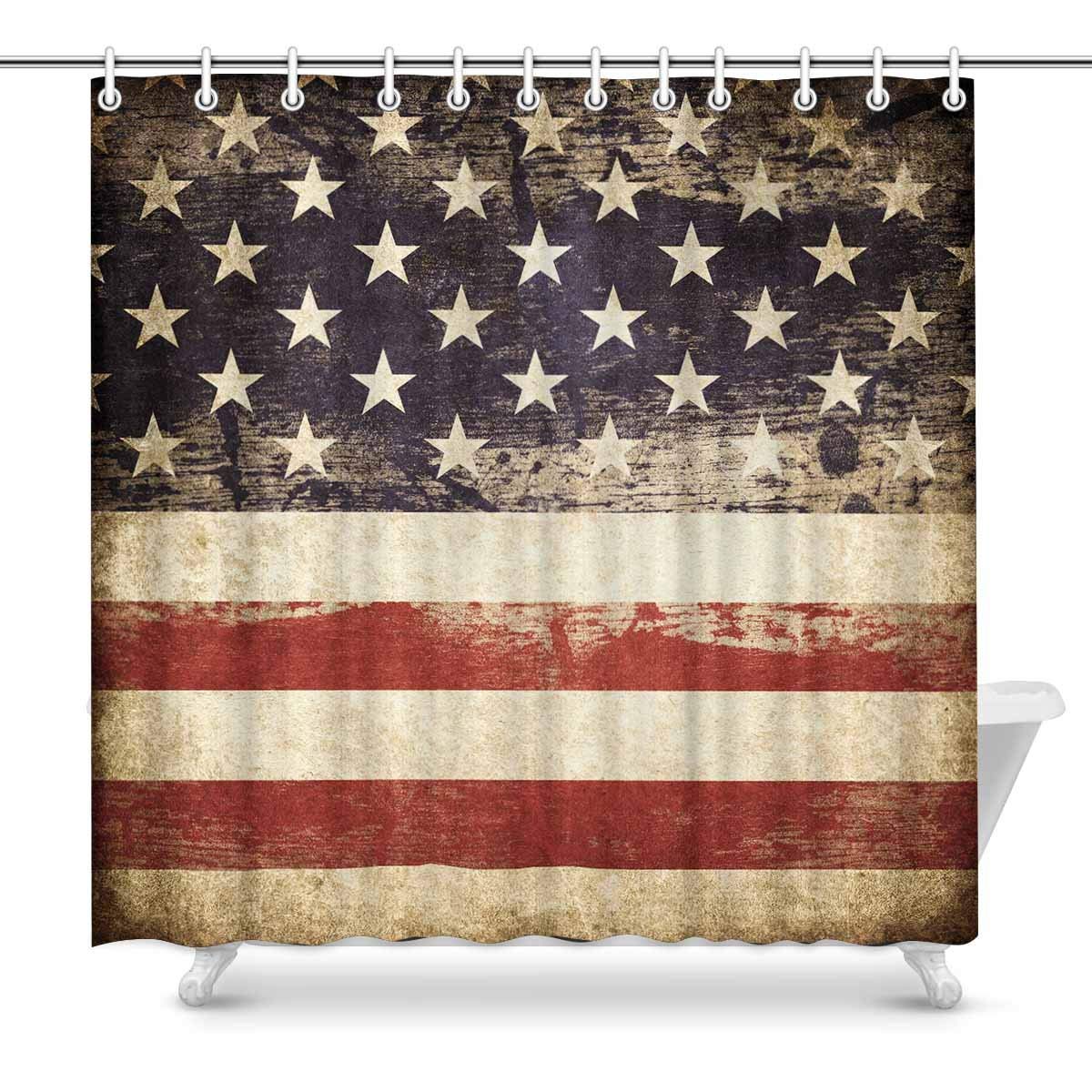 BPBOP Grunge USA Flag Shower Curtain, American Flag Polyester Fabric ...