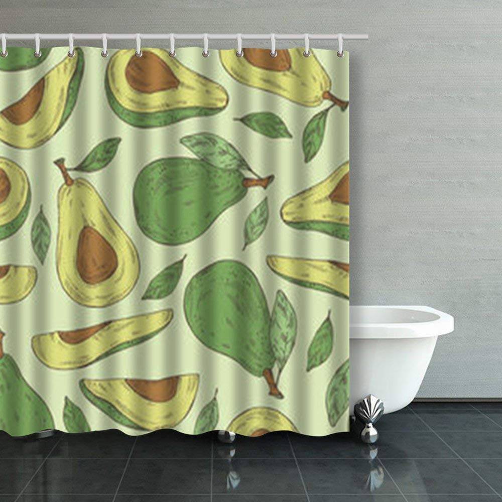 BPBOP Seamless Avocado Slice Hand Drawn Shower Curtains Bathroom ...