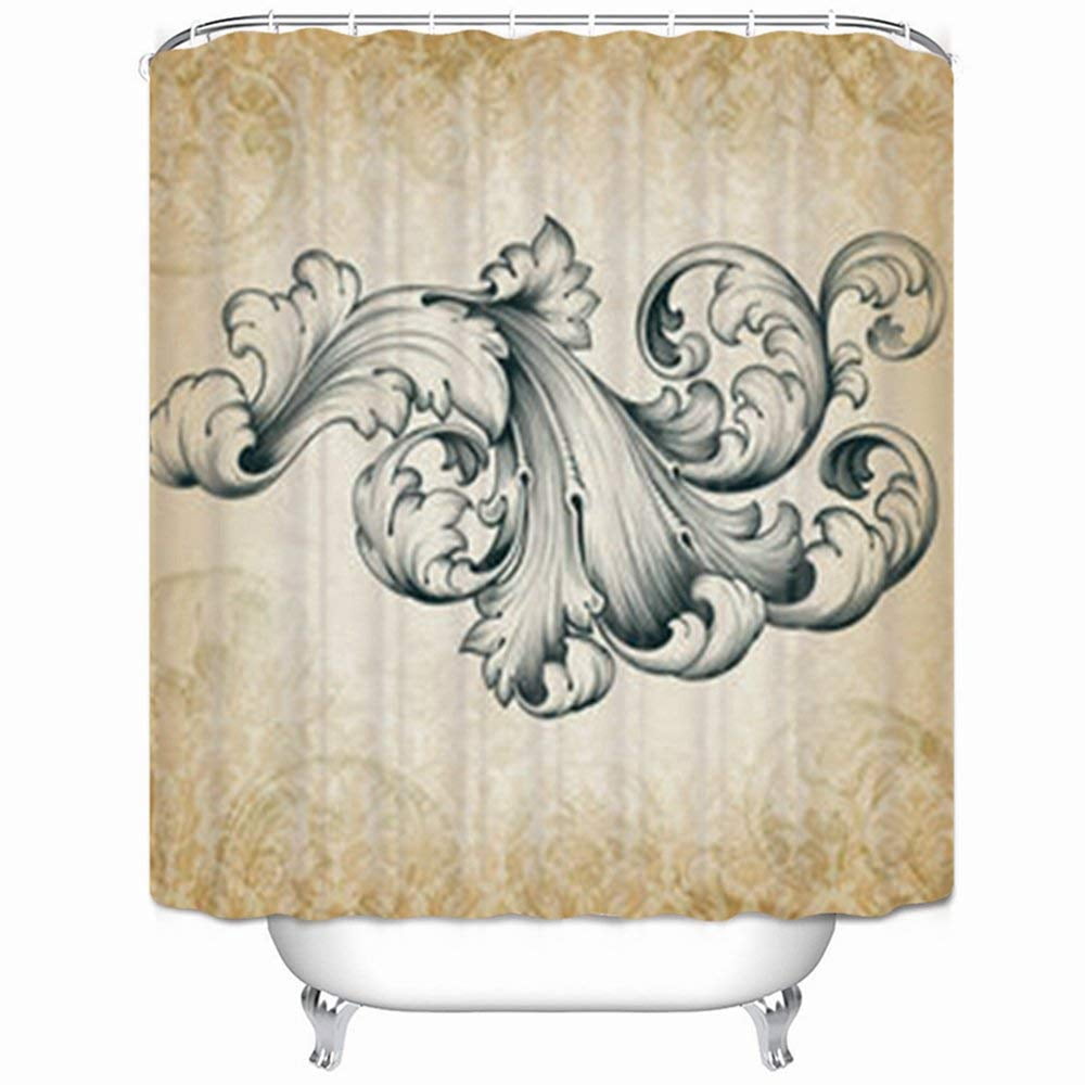 BPBOP Vintage Baroque Engraving Floral Scroll Shower Curtain 66x72 ...