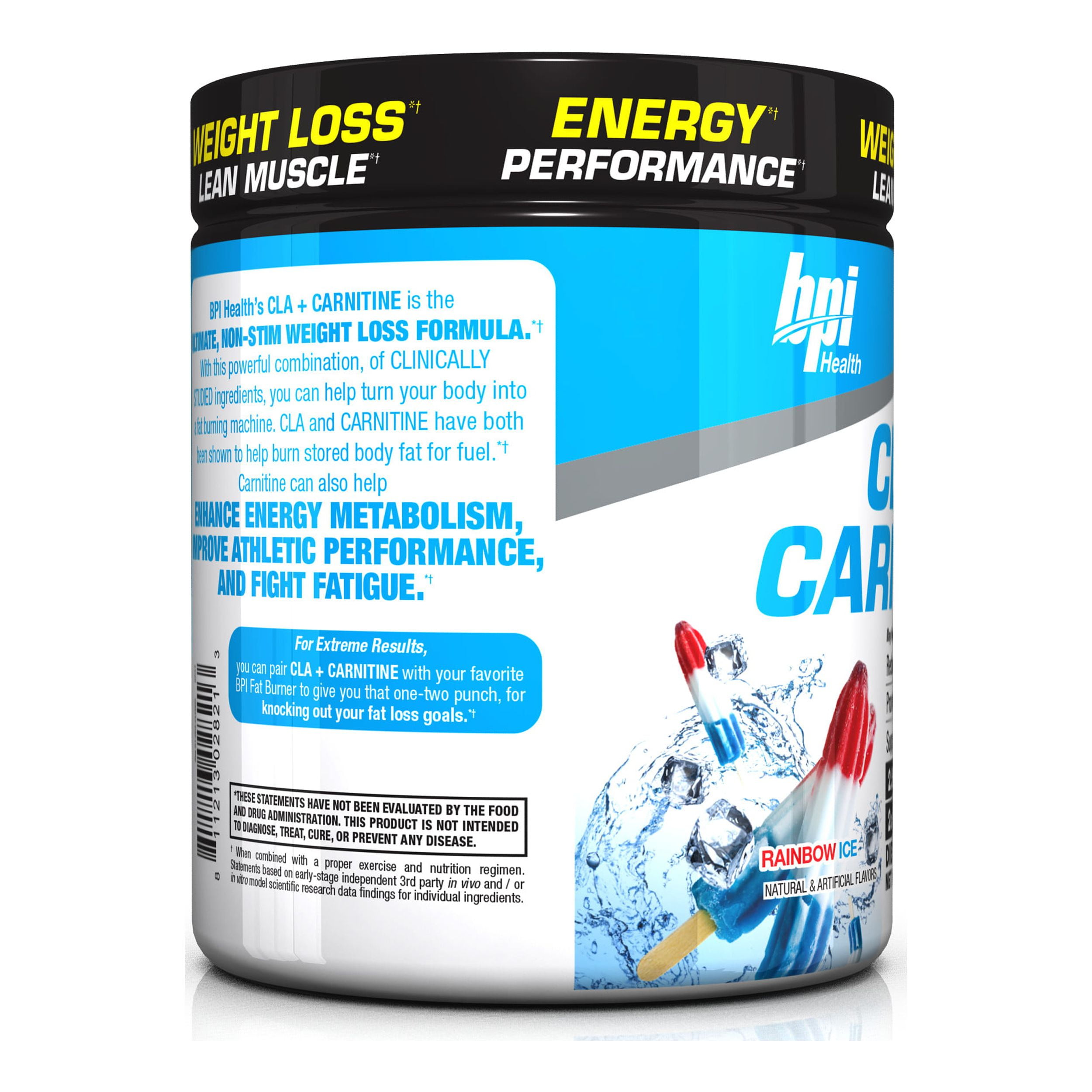 BPI Health CLA + Carnitine Weight Loss Powder Supplement, Rainbow Ice ...