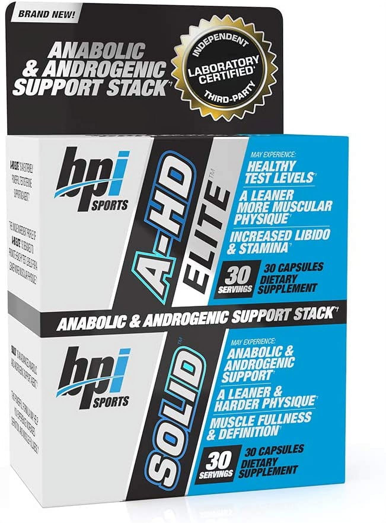 BPI Sports Testosterone Booster, A-HD Elite/Solid Combo 500/550mg, 30 ...