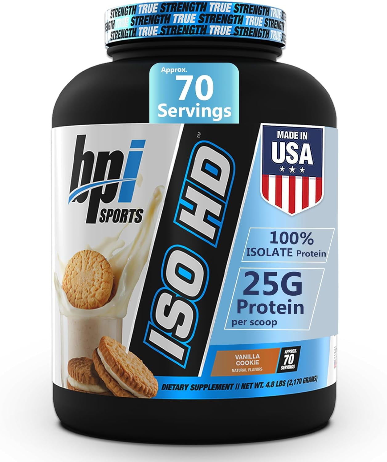 BPI Sports ISO HD Isolate Protein Powder, 4.8 LBS, Vanilla Cookie, 70 ...