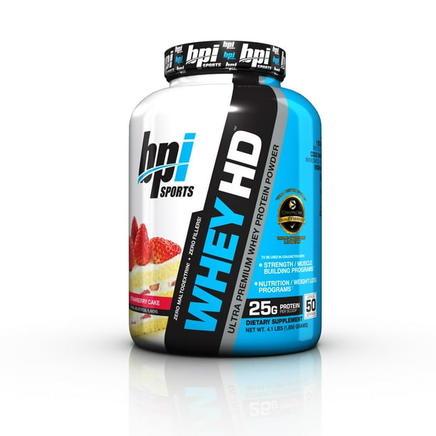 BPI Sports Whey HD Ultra Premium Protein Powder, Strawberry Cake, 4.1 ...