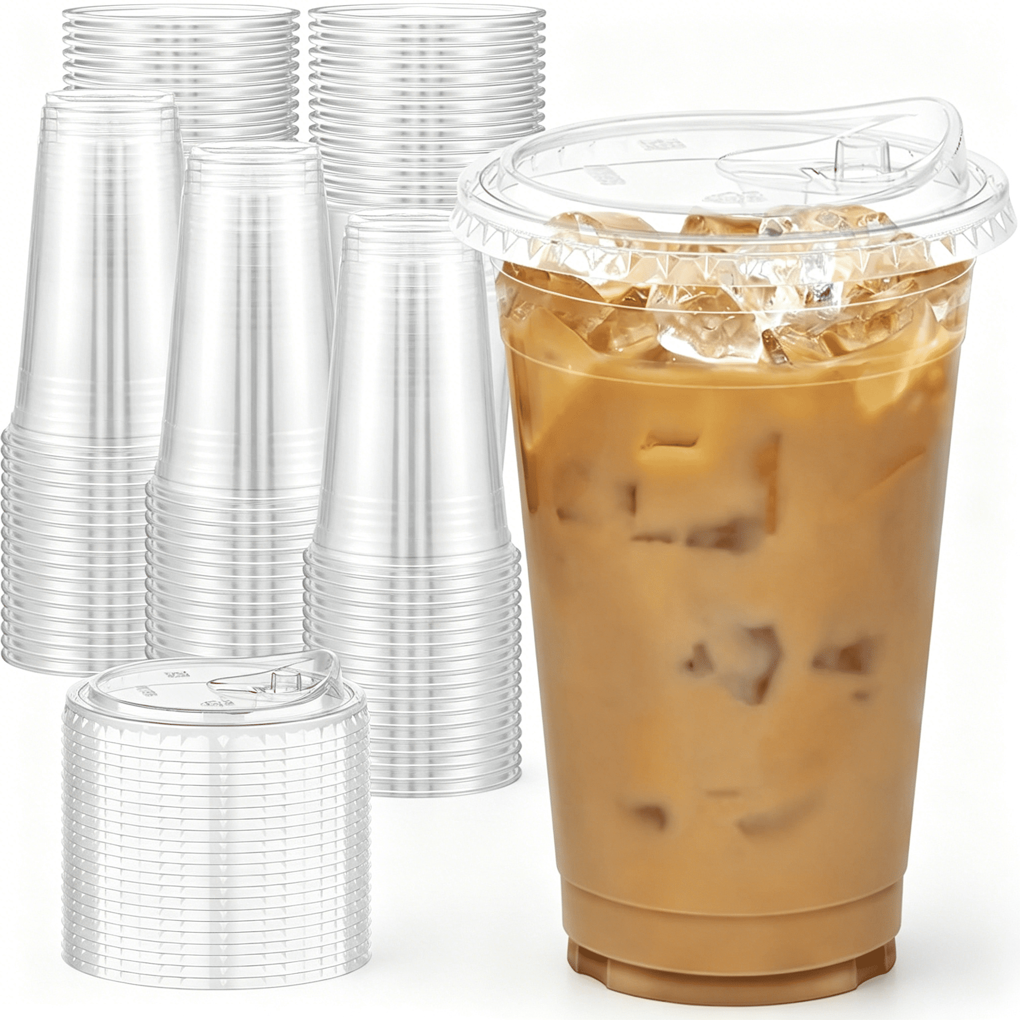 BPPEG 100 Pack 20 Oz Clear Plastic Cups with Lids,Sturdy&Food Safe Iced ...