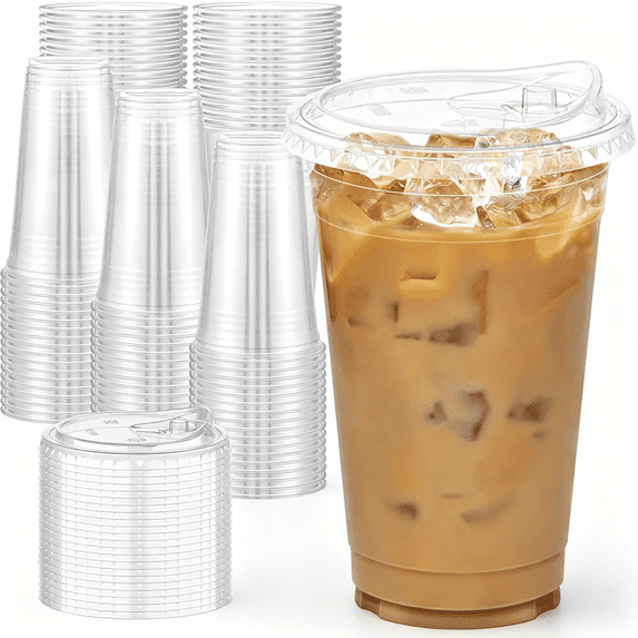 BPPEG 100 Pack 20 Oz Clear Plastic Cups with Lids,Sturdy&Food Safe Iced ...