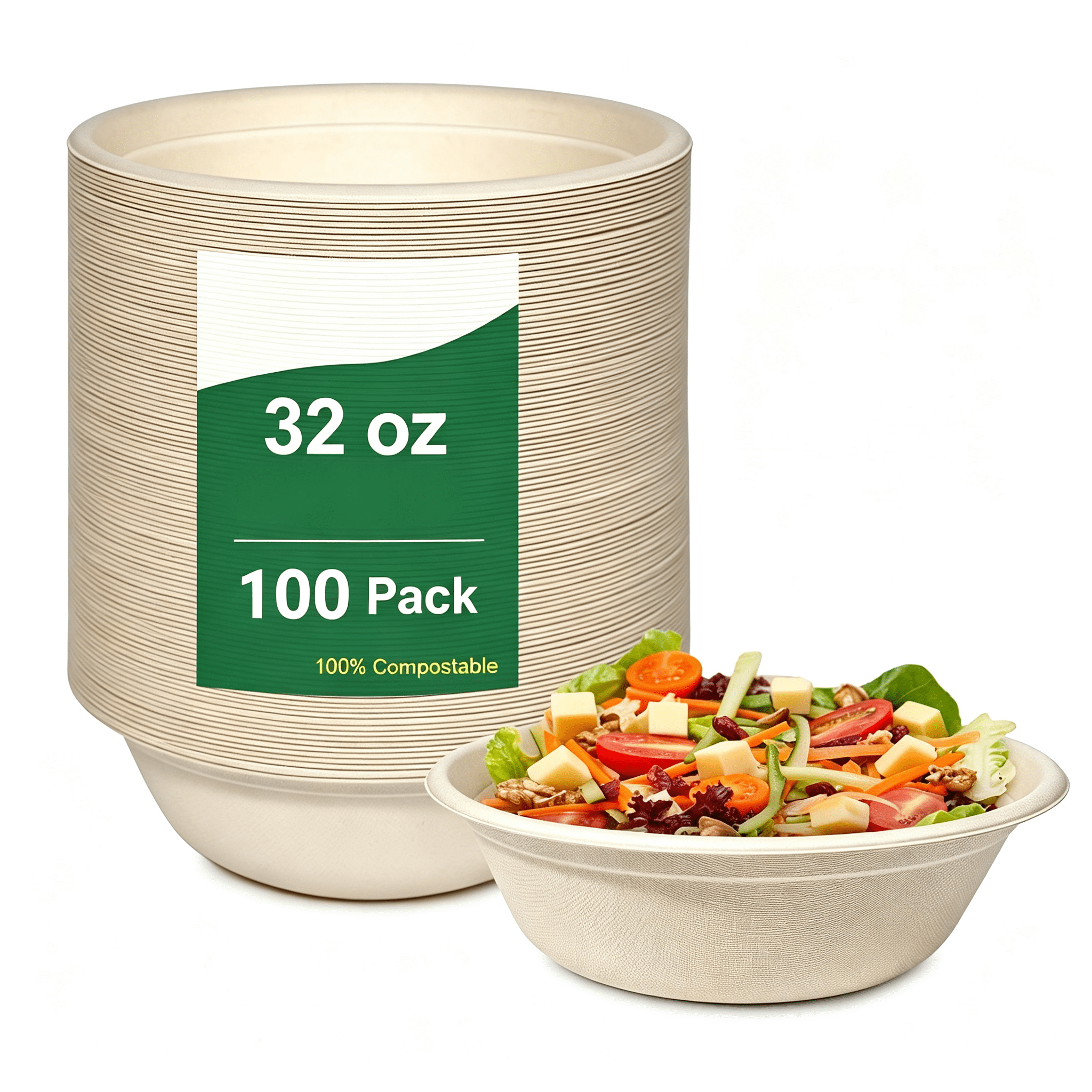 BPPEG 100 Pack 32oz Paper Bowls Heavy-Duty,Leak-Resistant Microwave ...