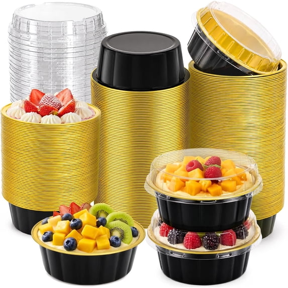 BPPEG 100 Pcs Disposable Ramekins with Lids,8oz Aluminum Foil Baking ...