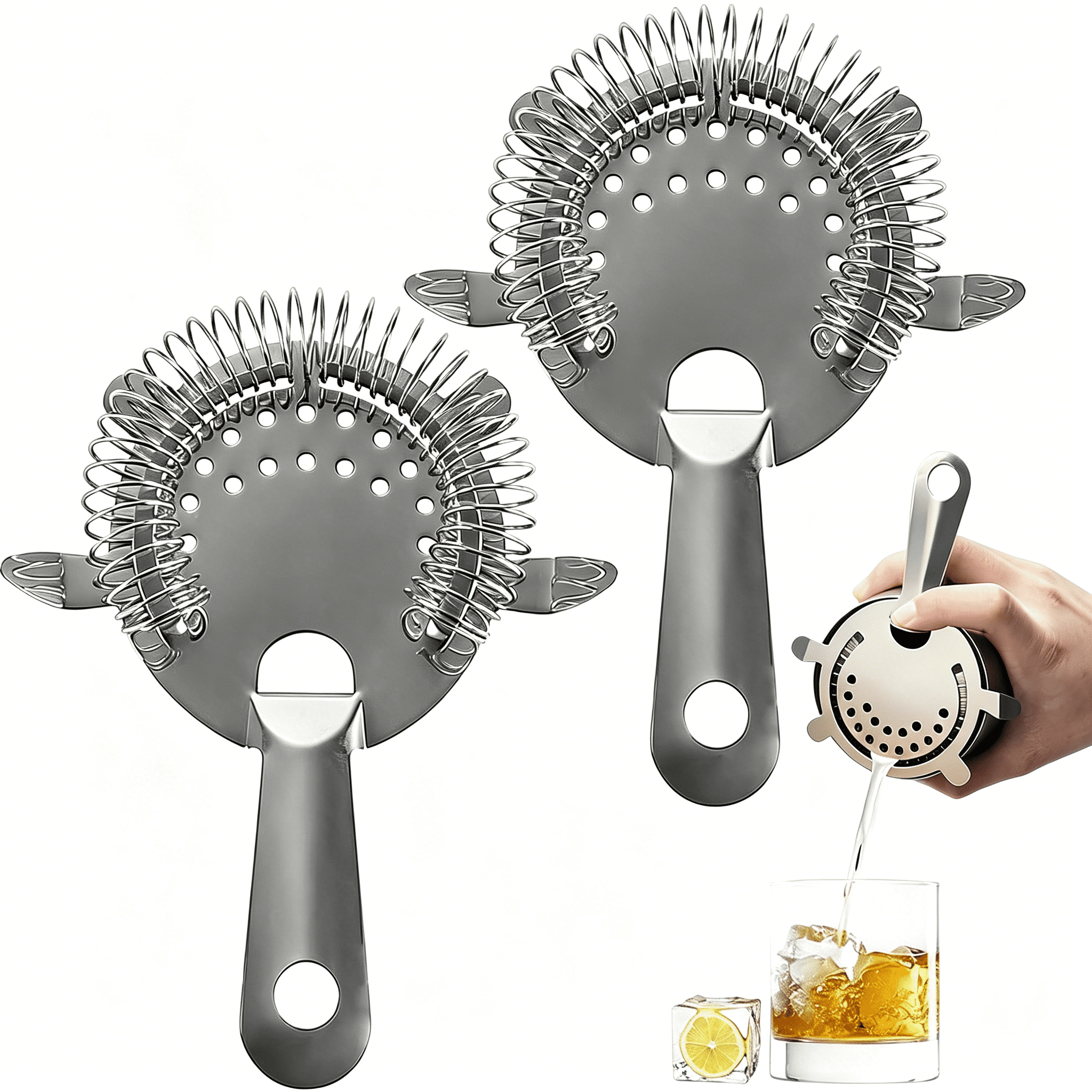 BPPEG 2Pcs Cocktail Strainer,4-Prong Stainless Steel Cocktail Strainer ...