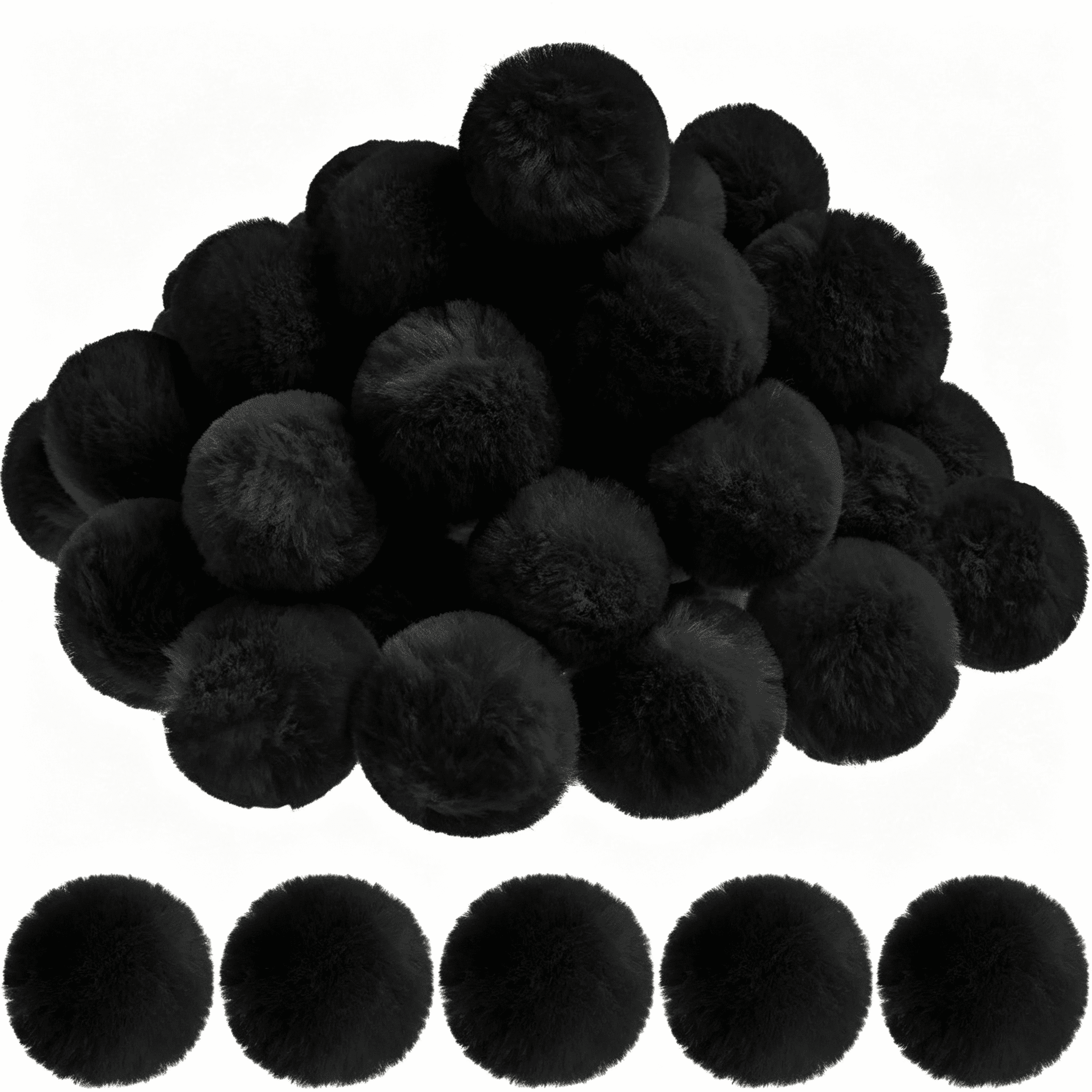 BPPEG 30 Pcs Large Black Pom Poms for Crafts 2 Inch Black Pompoms ...