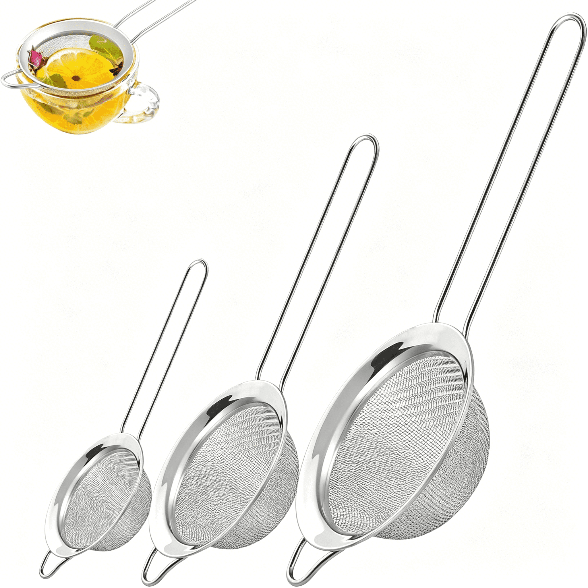 BPPEG 3Pcs Fine Mesh Strainer with Handle,Small Medium Large Size Sieve ...