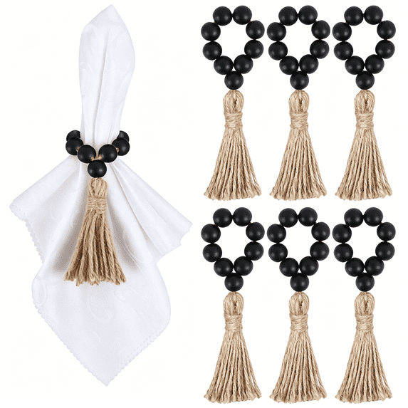 BPPEG 6 Pieces Wooden Bead Napkin Rings,Farmhouse Stretchable Napkin ...